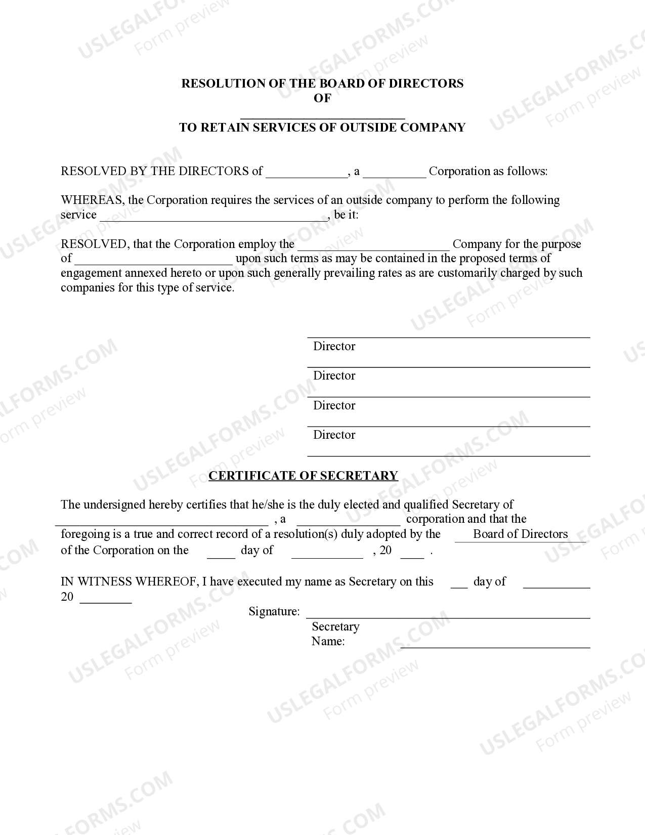 Georgia Hire a Company to Perform a Service - Resolution Form - Company ...