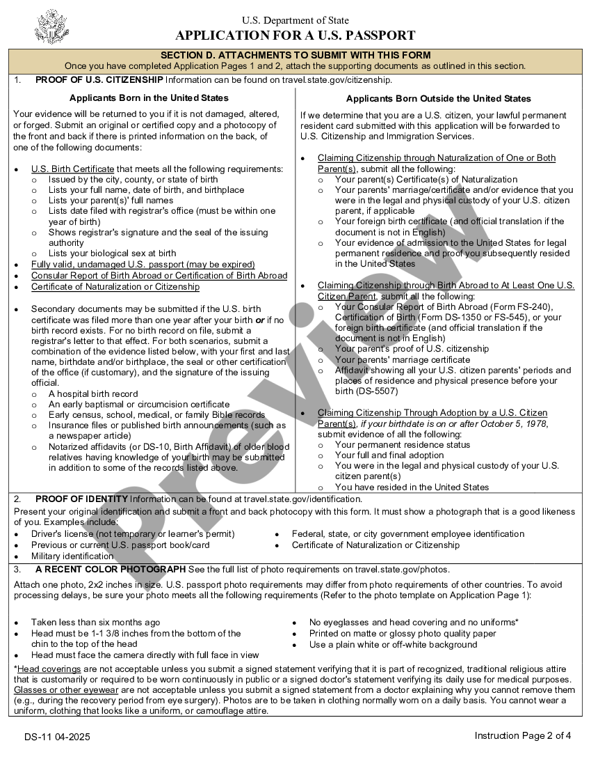Passport Application Ds 11 Form Example US Legal Forms