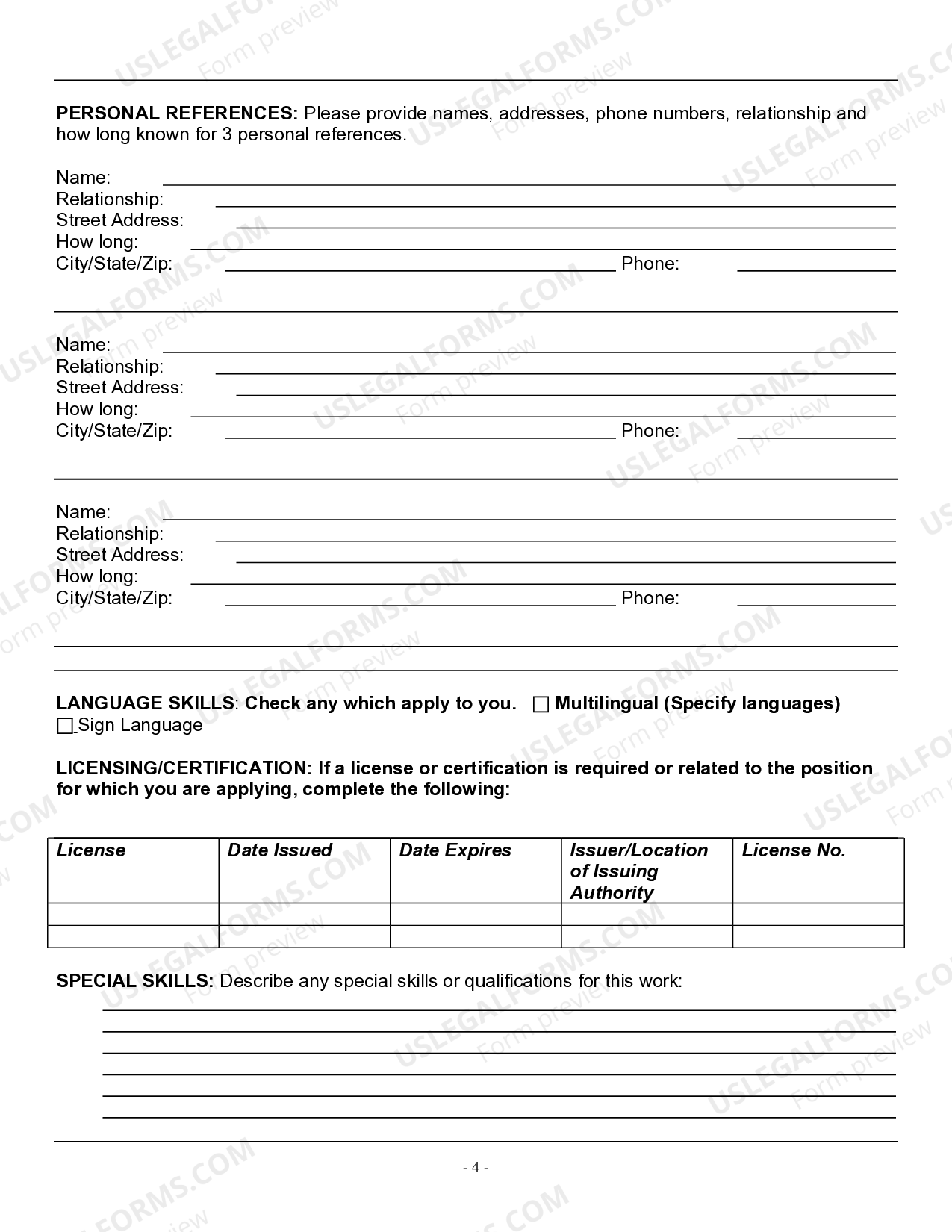 Utah Employment Application for Electrician | US Legal Forms