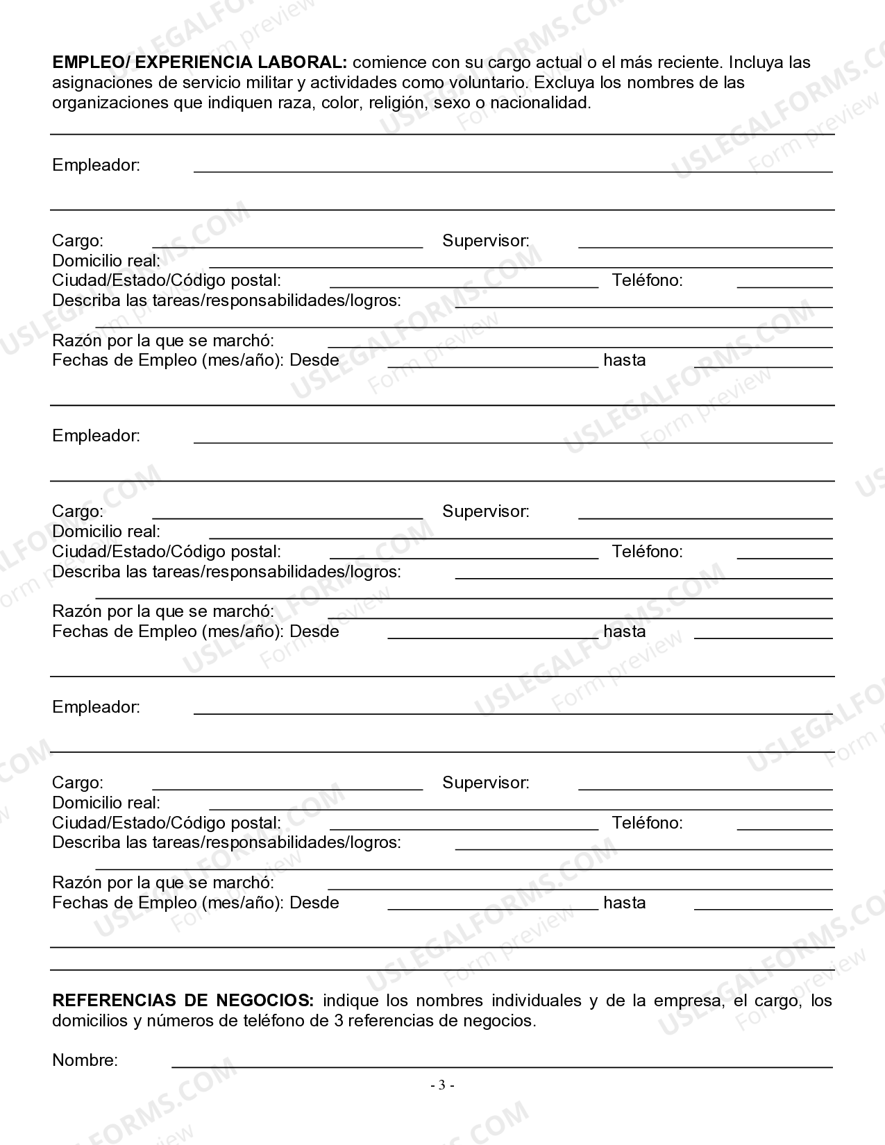 Wisconsin Solicitud de Empleo - Employment Application - Spanish ...