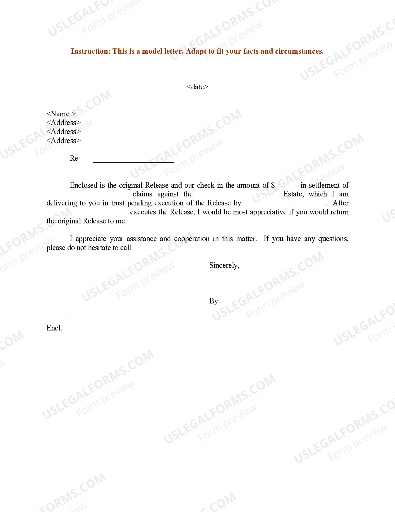 Sample Letter for Claim Settlement Against Decedent's Estate - Claim ...