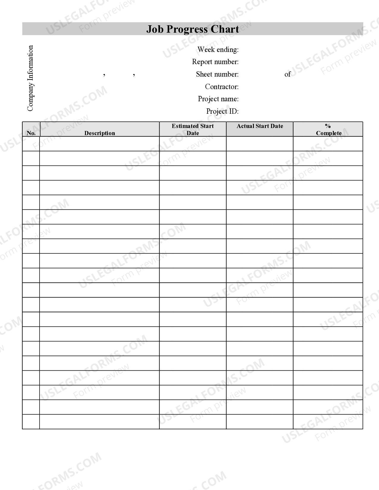 Utah Contractor's Job Progress Sheet - Job Sheet | US Legal Forms