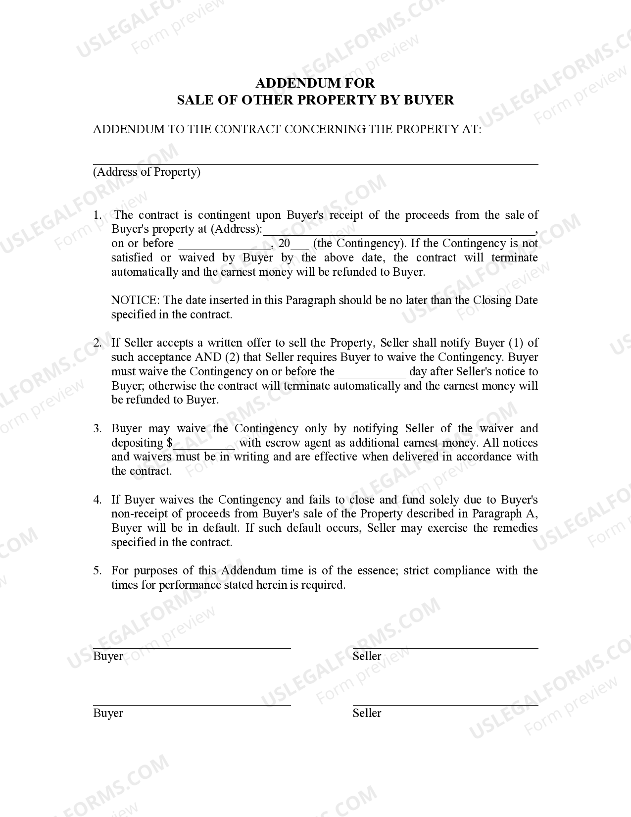 Louisiana Addendum for Sale of Other Property by Buyer - Addendum ...