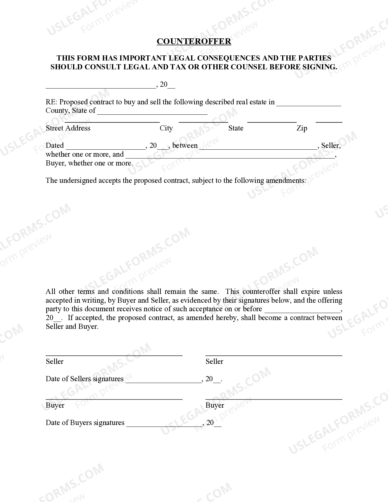 Counterproposal to Contract for the Sale and Purchase of Real Estate ...