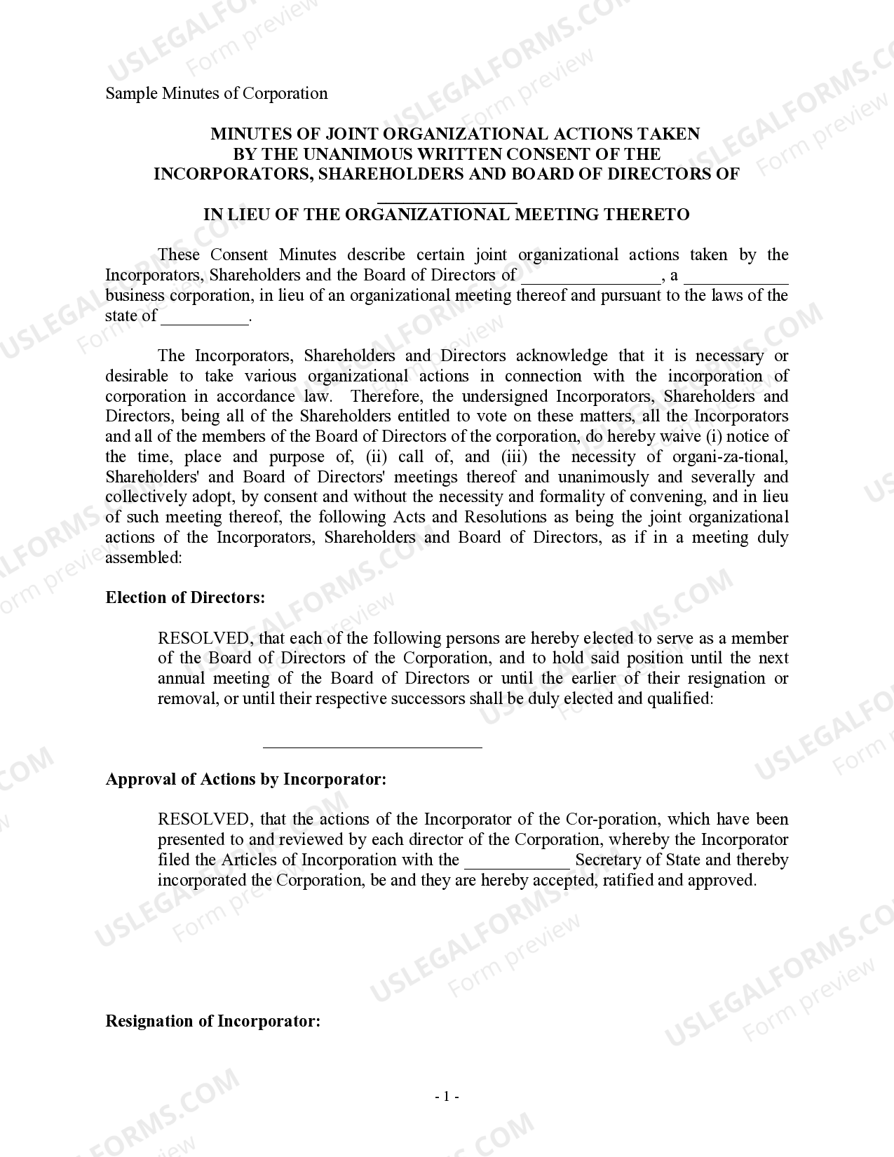 Illinois Corporation - Minutes - Corporation Minutes | US Legal Forms