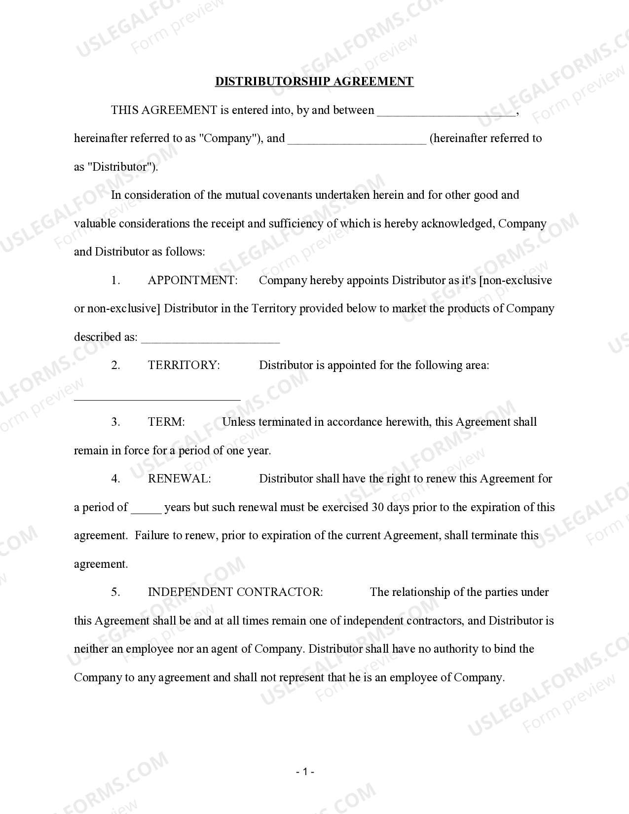 Distributorship Agreement | US Legal Forms