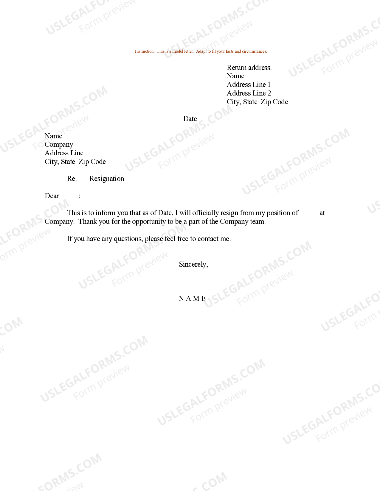 Utah Resignation Letter for Crew - Crew Resignation Letter | US Legal Forms
