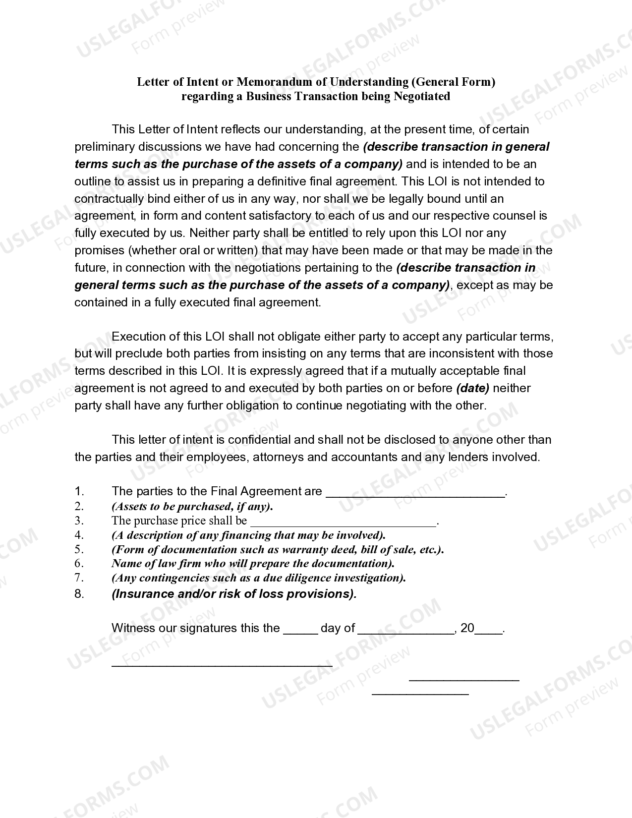 Vermont Letter of Intent or Memorandum of Understanding - Memo Format ...