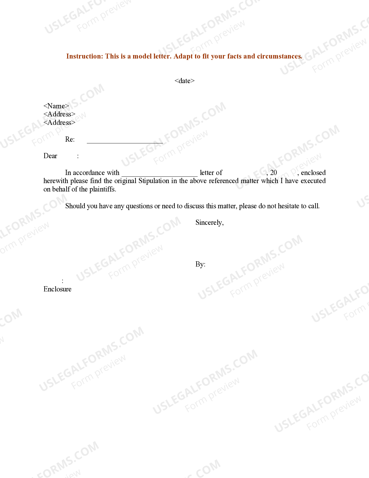 Sample Letter to Opposing Counsel with Enclosed Stipulation - Opposing ...