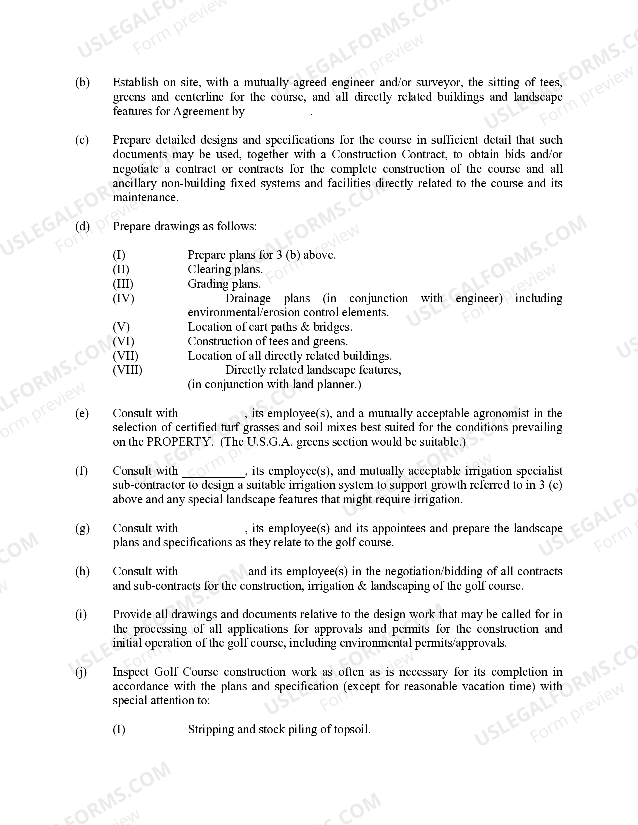 Texas Golf Course Design Contract | US Legal Forms