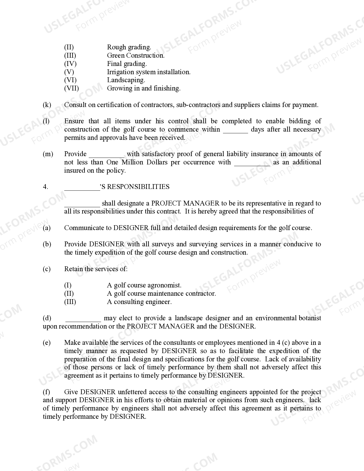 Texas Golf Course Design Contract | US Legal Forms
