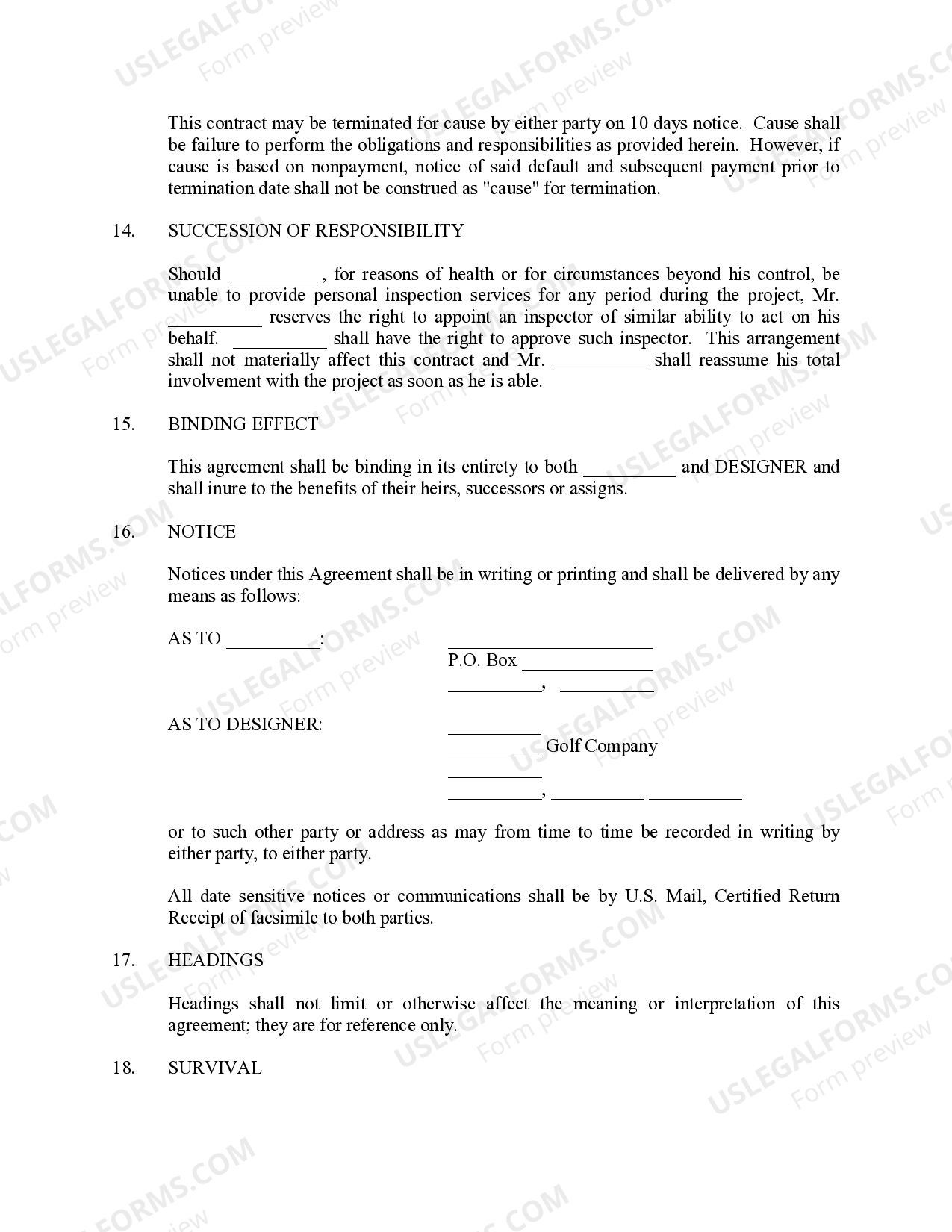 Massachusetts Golf Course Design Contract | US Legal Forms
