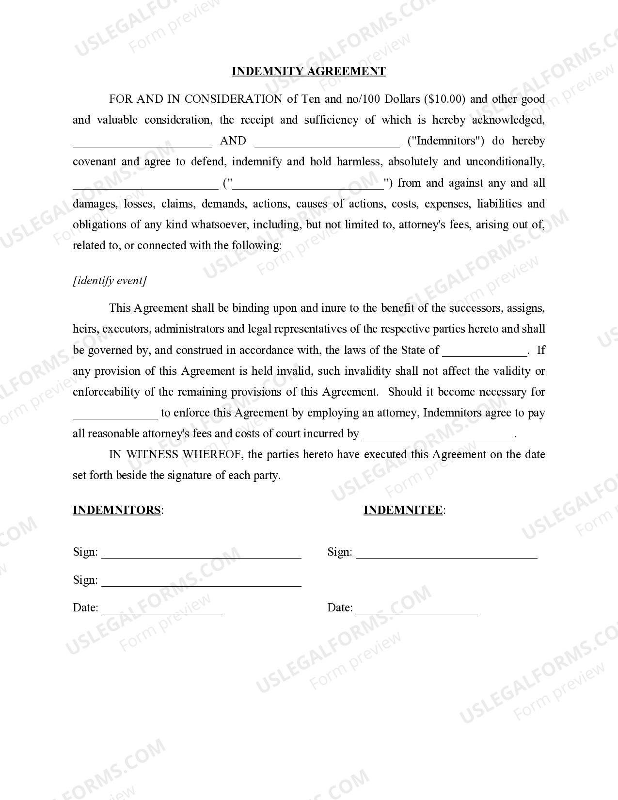 Maryland Indemnity Agreement for an Event - Indemnity Agreement For ...