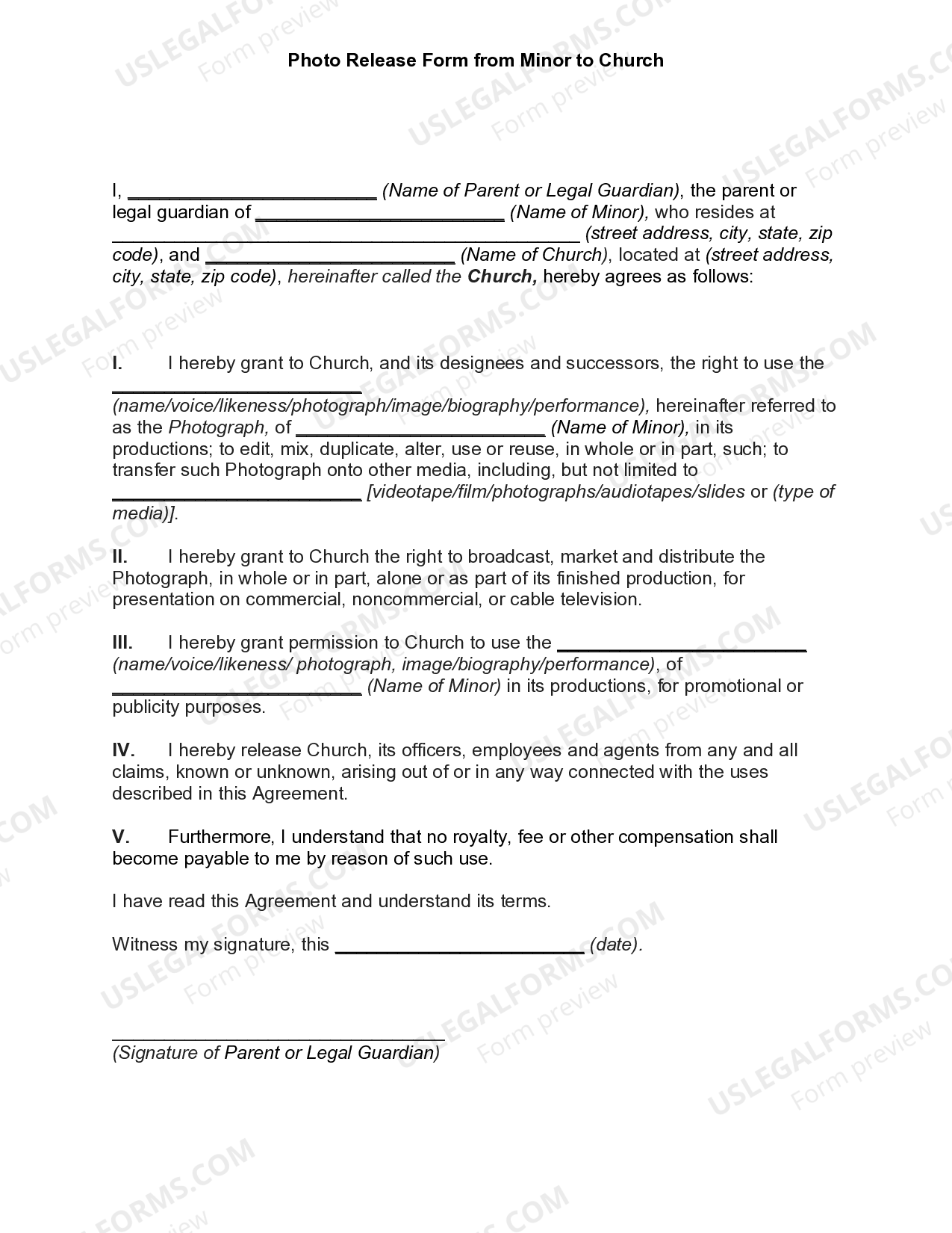 Photo Release Form for Minors Church - Photo Release Form | US Legal Forms