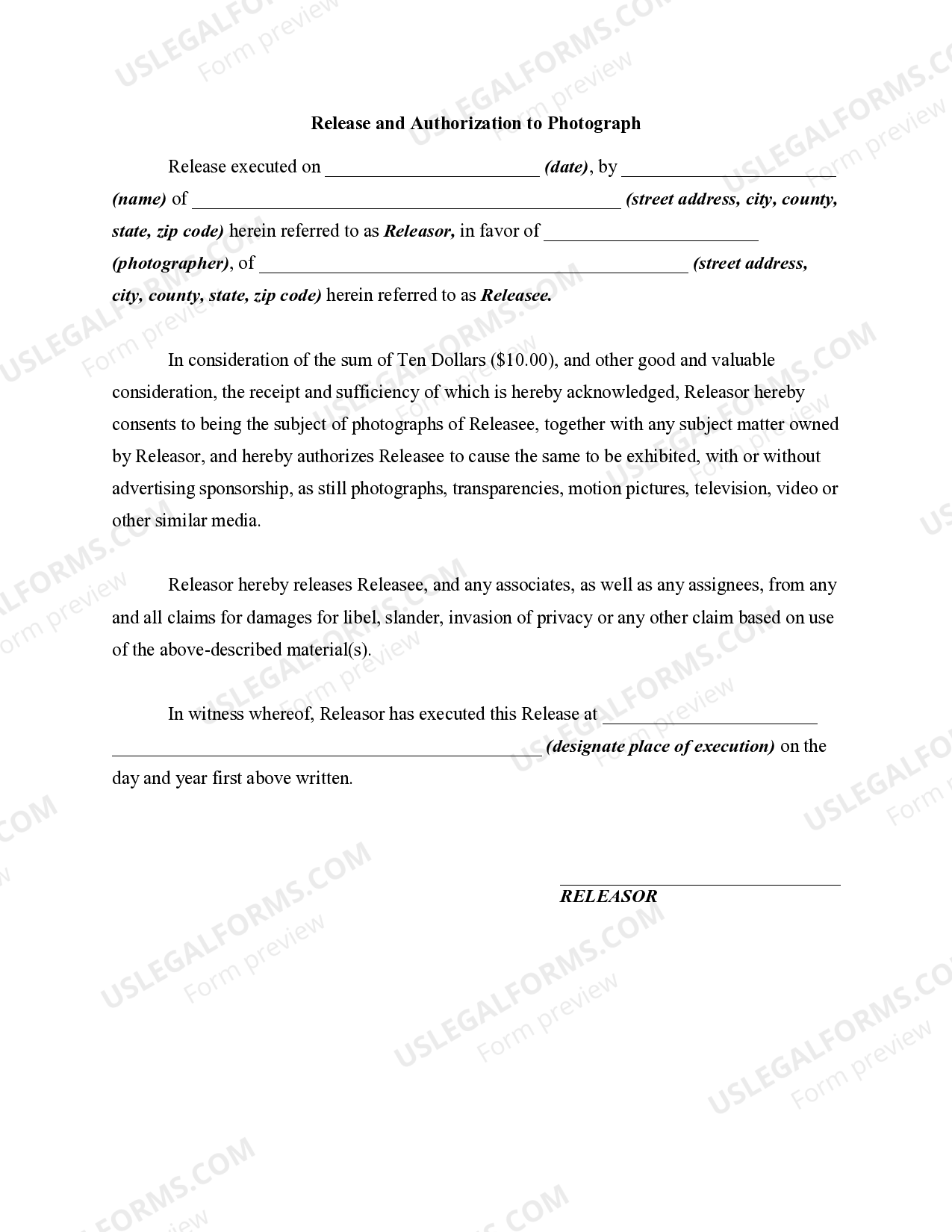 Photography Release and Authorization to Photograph - Photography ...