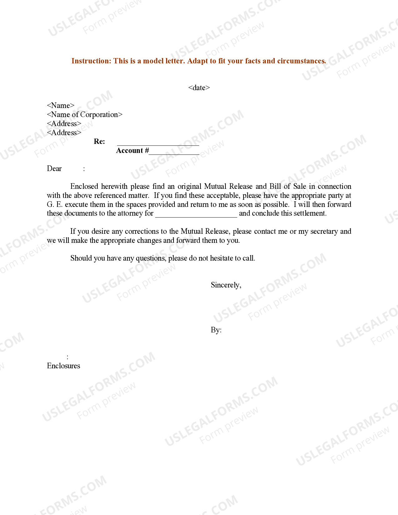 Sample Letter for Mutual Release and Bill of Sale - Mutual Release ...