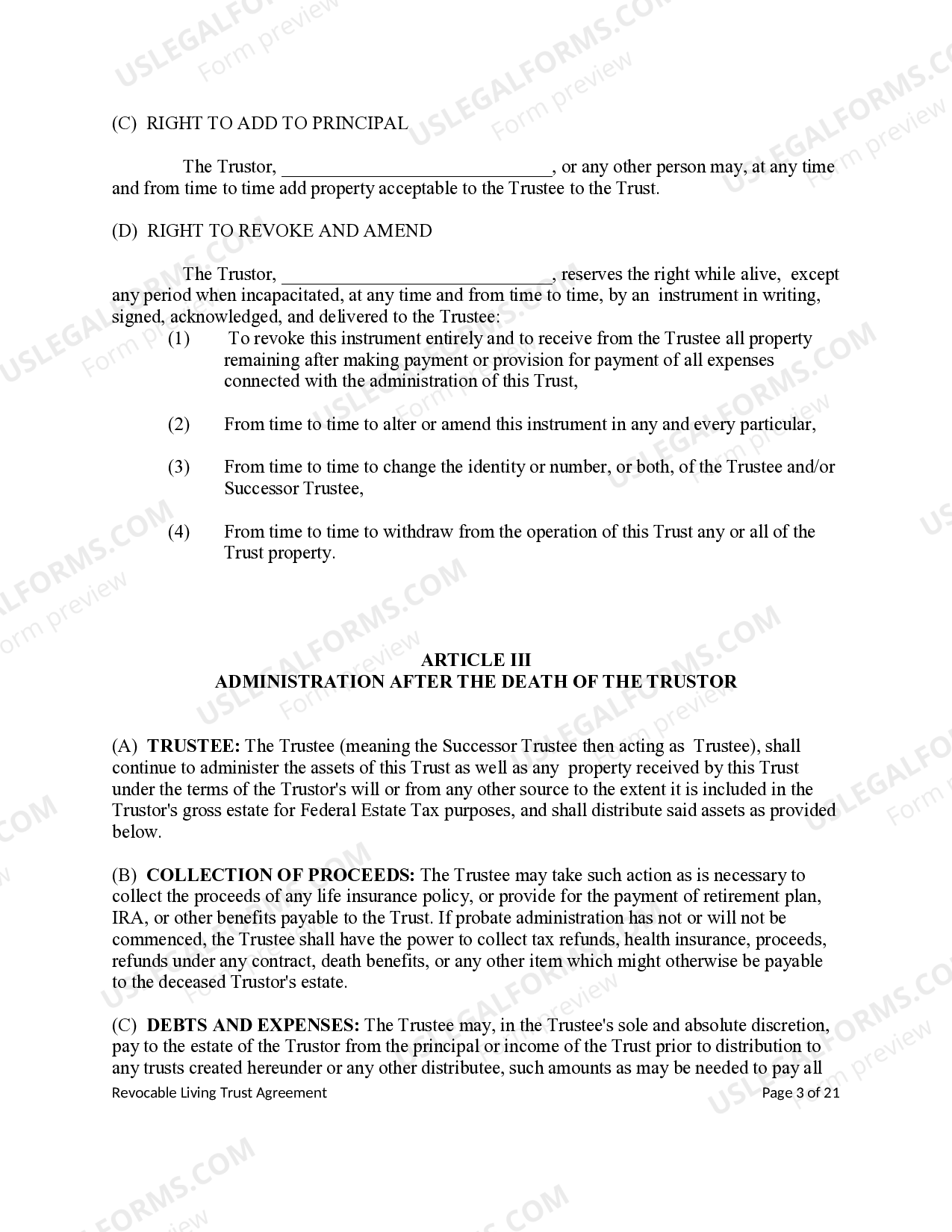 Colorado Revocable Living Trust for Single Person - Revocable Trust ...