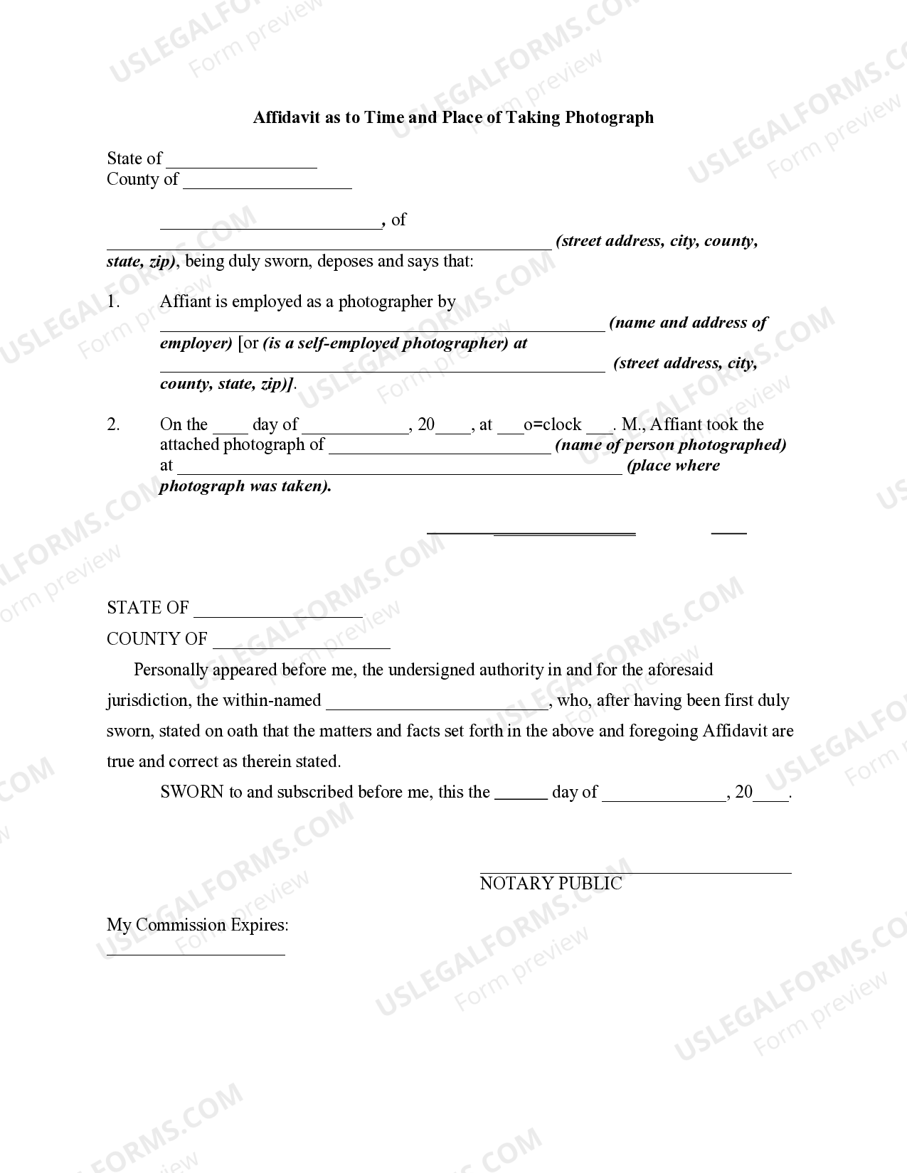 Puerto Rico Affidavit as to Time and Place of Taking Photograph | US ...