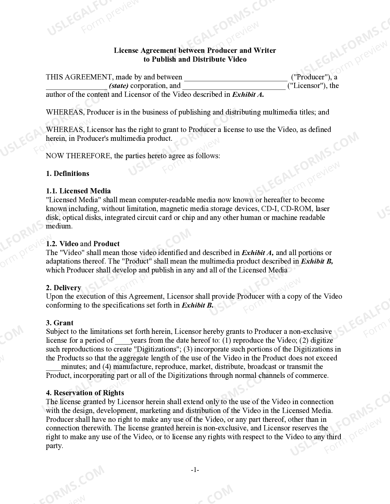 License Agreement between Producer and Writer to Publish and Distribute ...
