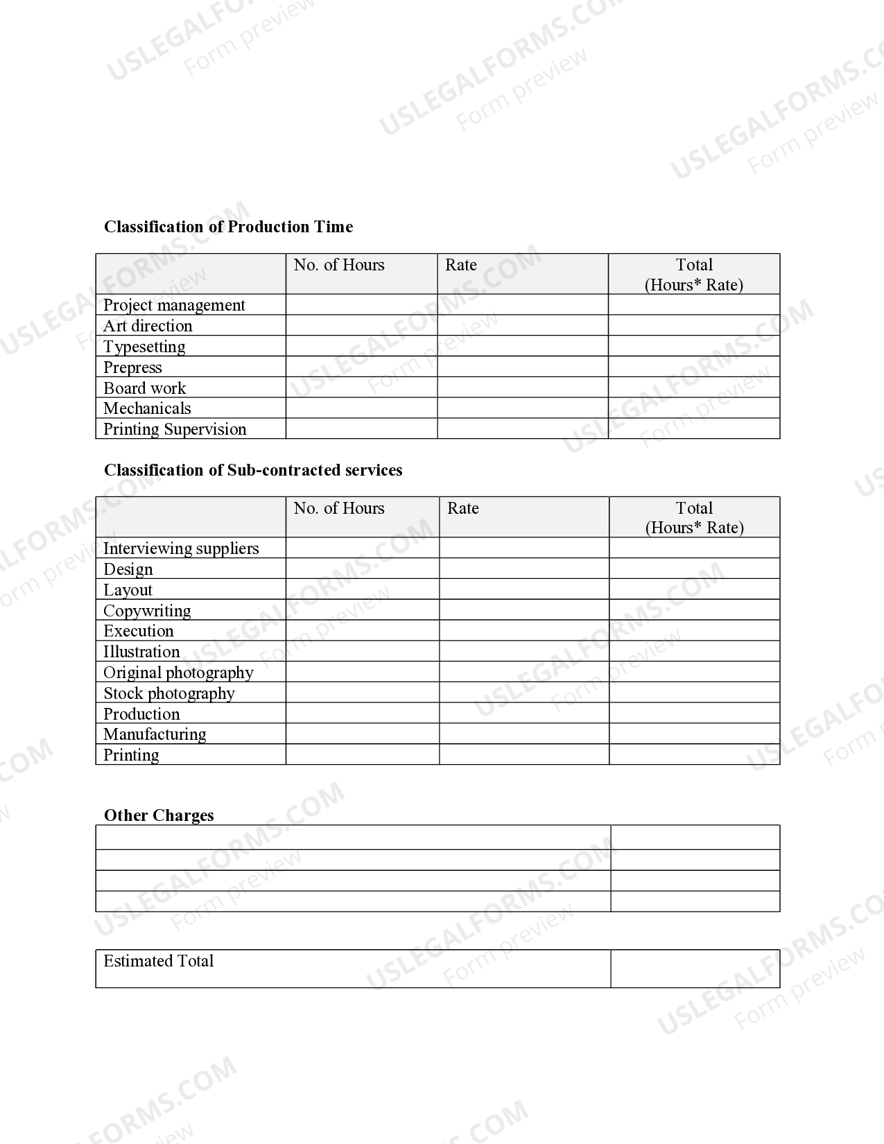 Creative Project Estimating Worksheet - Project Worksheet | US Legal Forms
