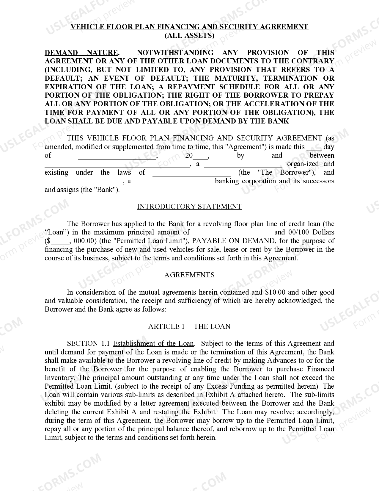 Vehicle Floor Plan Financing and Security Agreement - Floor Plan ...