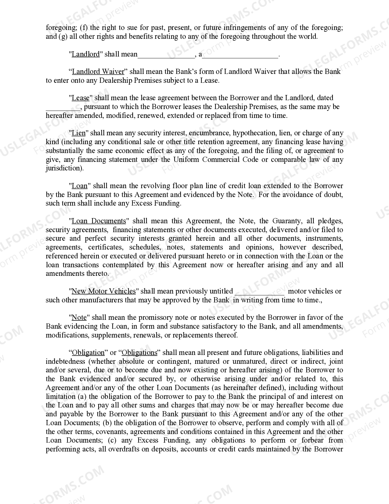 Vehicle Floor Plan Financing and Security Agreement - Floor Plan ...