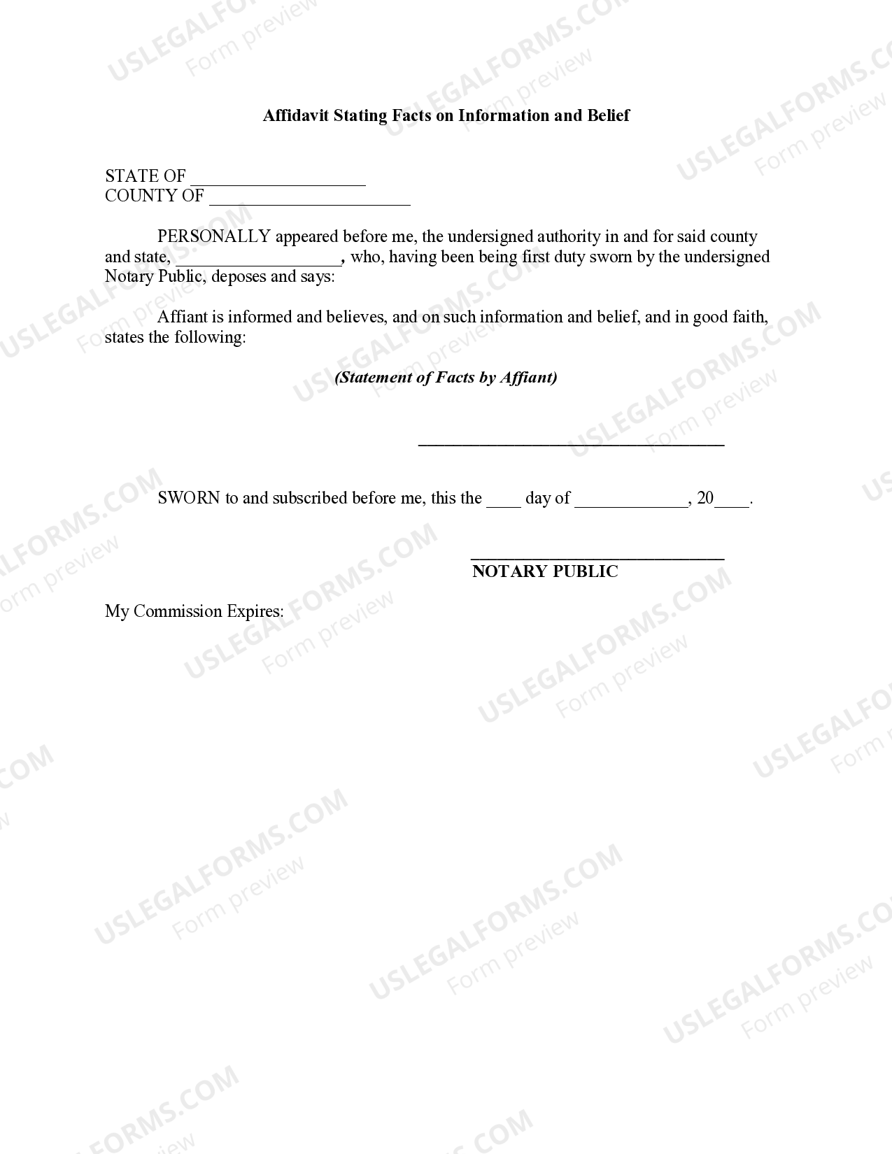 Affidavit Stating Facts on Information and Belief - Affidavit ...