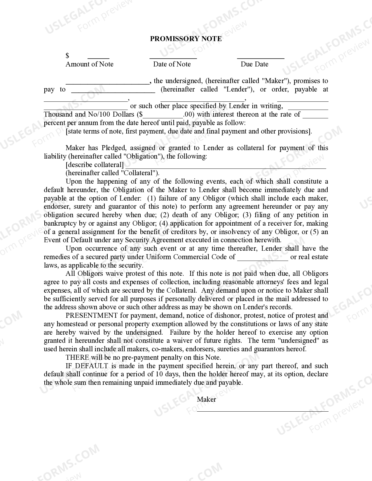 Secured Promissory Note - Secured Note | US Legal Forms