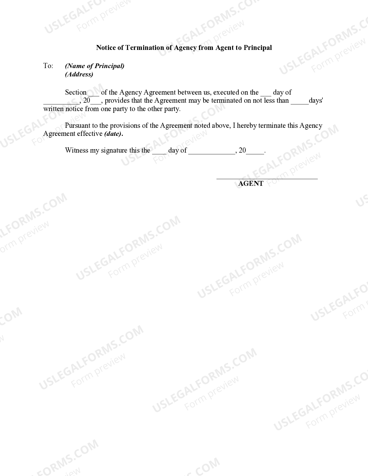 Connecticut Notice of Termination of Agency from Agent to Principal ...