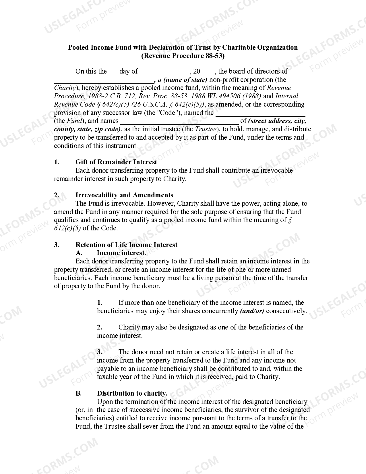 Pooled Income Fund with Declaration of Trust by Charitable Organization ...