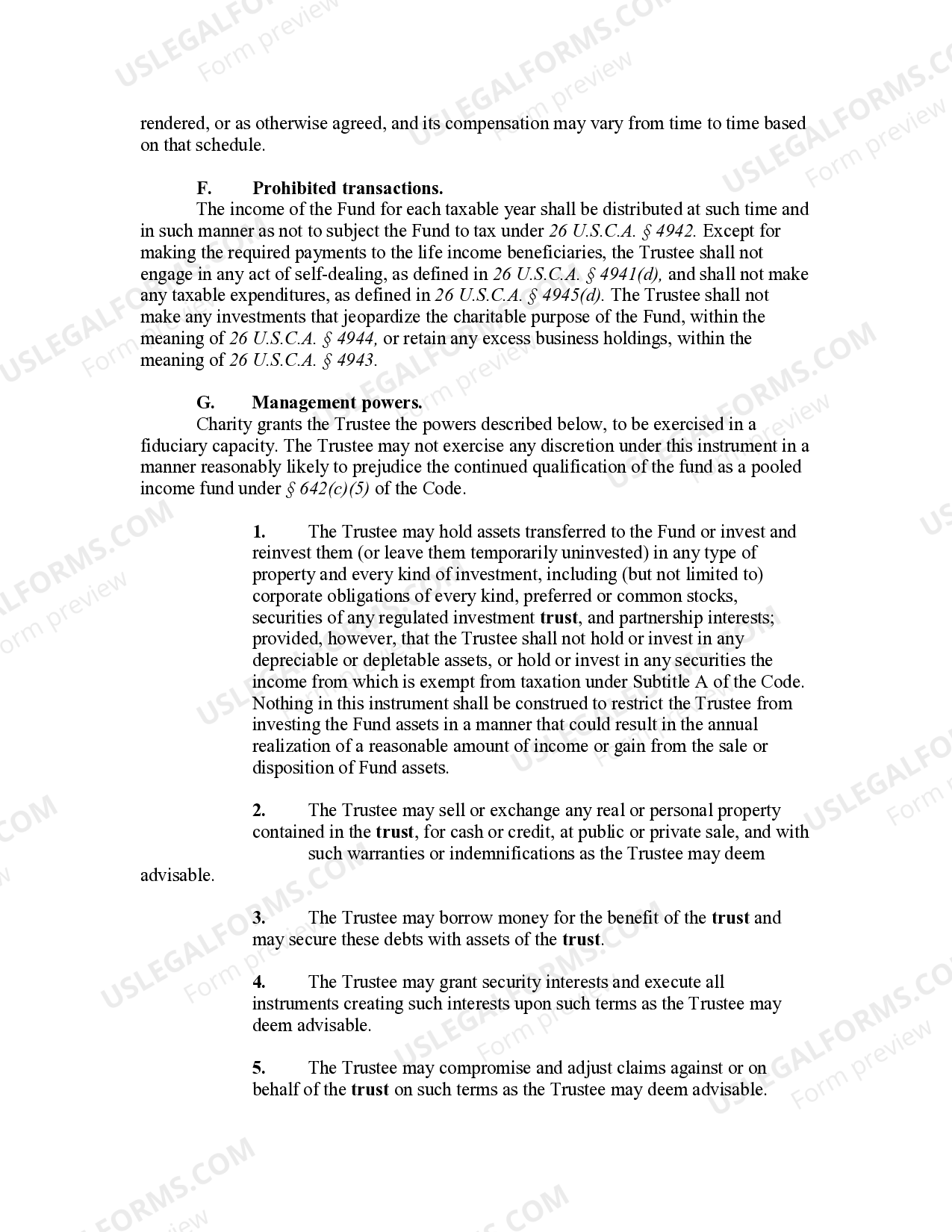 Pooled Income Fund with Declaration of Trust by Charitable Organization ...