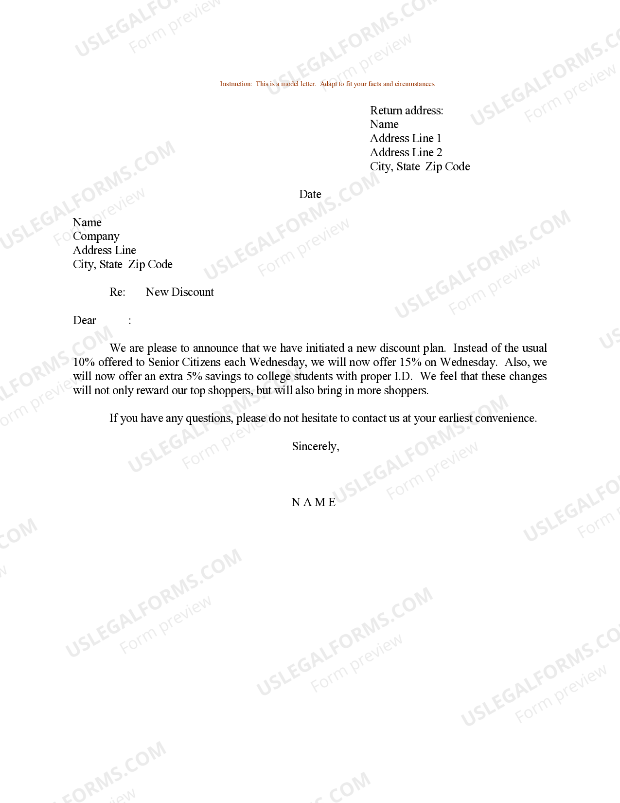 Pennsylvania Sample Letter for New Discount - Discount Business Forms ...