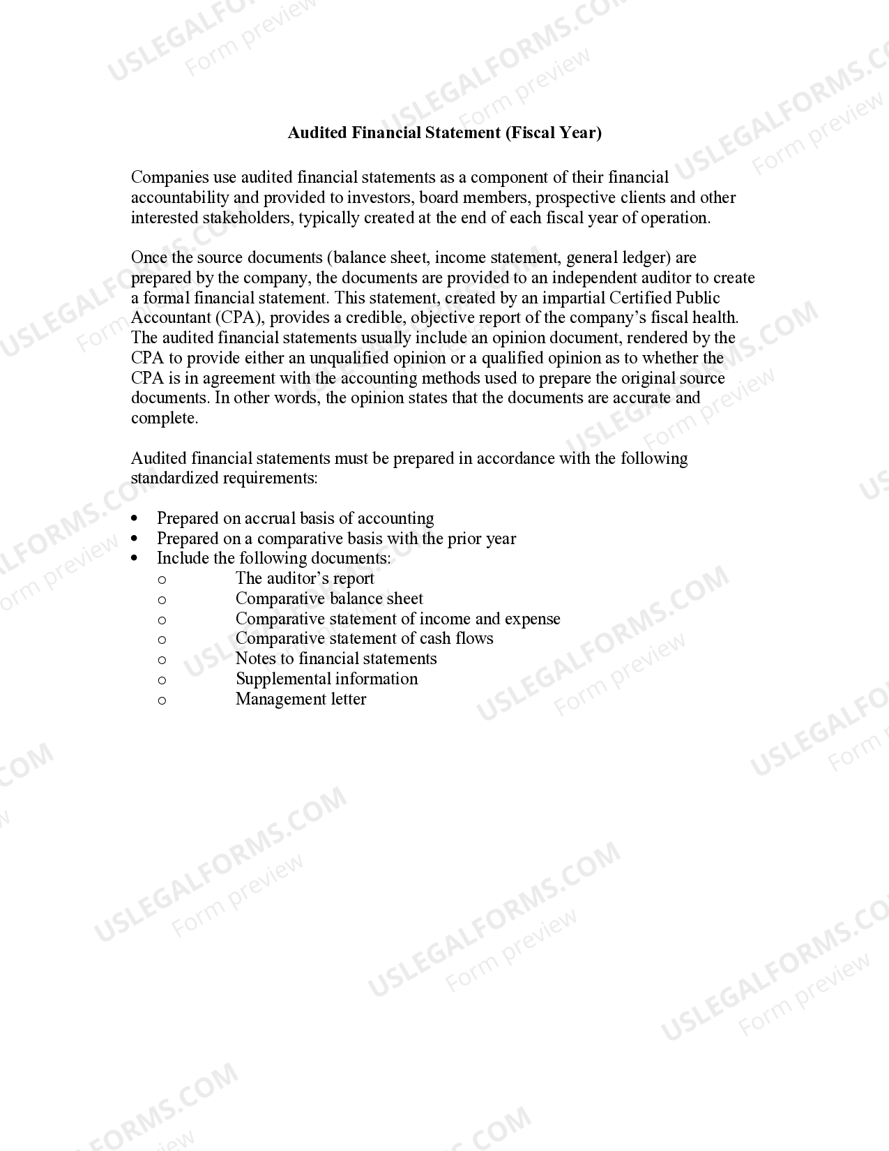 Audited FY Financial Statement | US Legal Forms