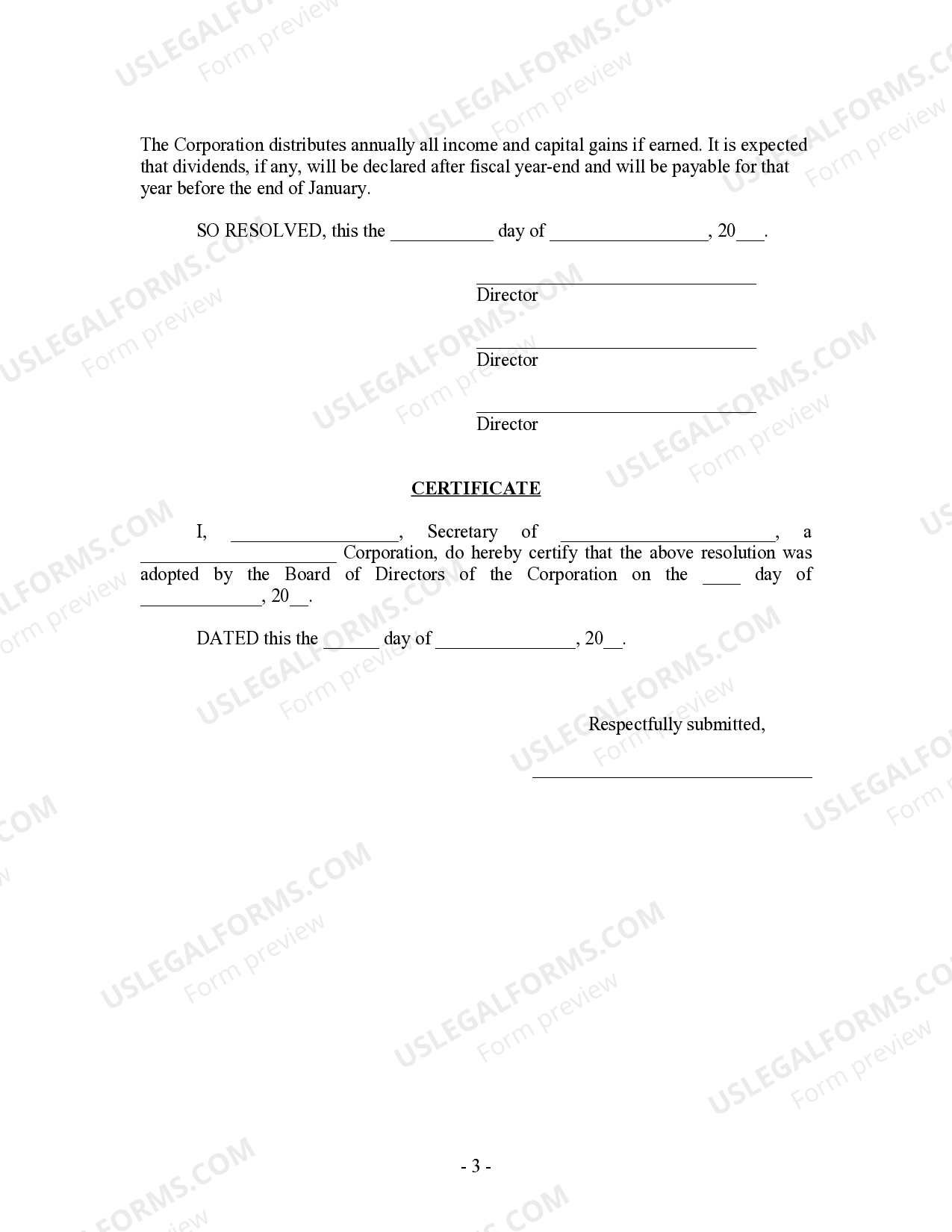Indiana Dividend Policy - Resolution Form - Corporate Resolutions | US ...