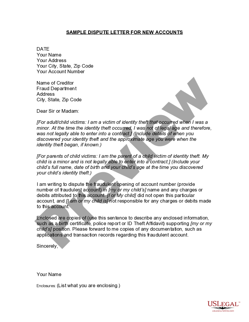 Harris Texas Letter To Creditors Notifying Them Of Identity Theft Of Minor For New Accounts US 
