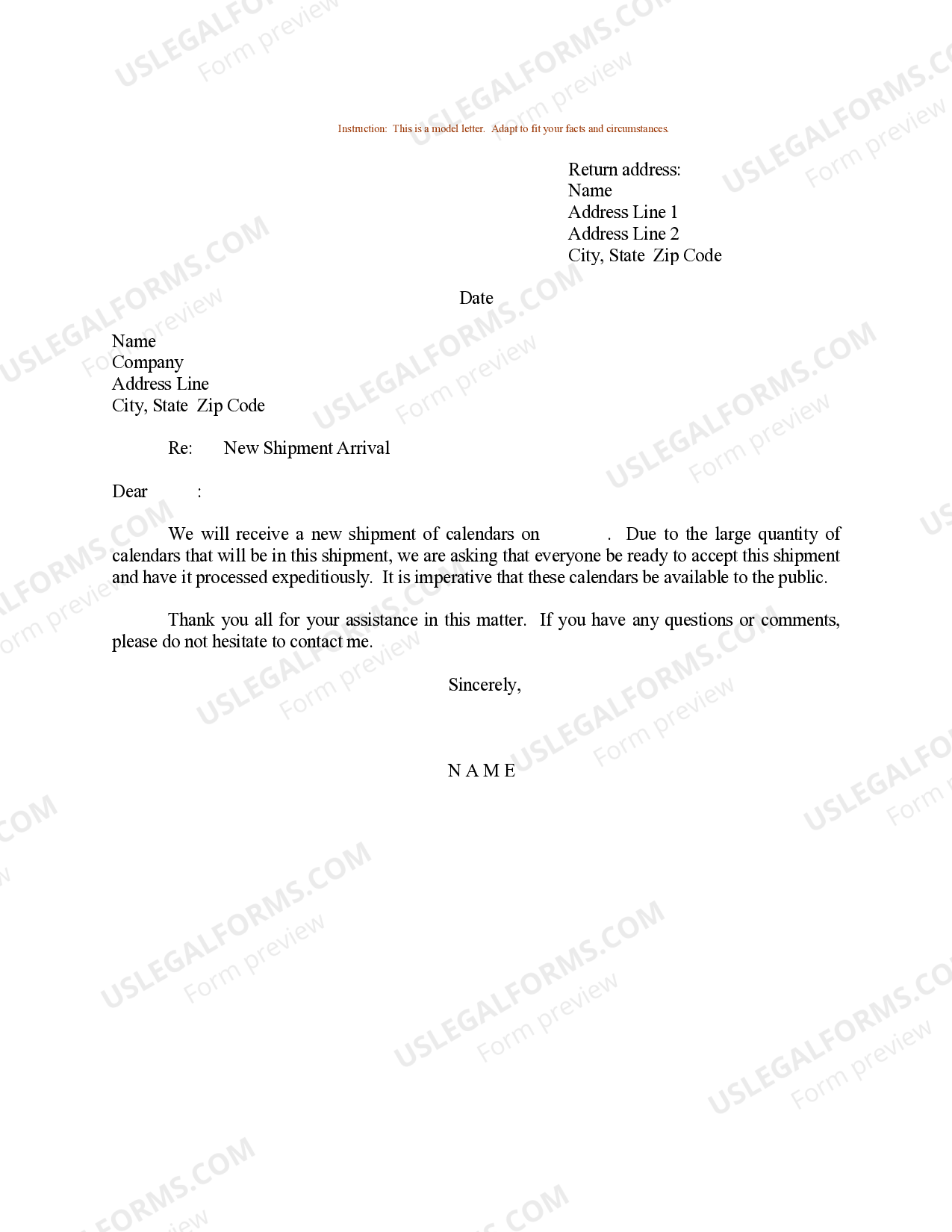 Sample Letter for New Shipment Arrival - New Shipment Arrived | US ...