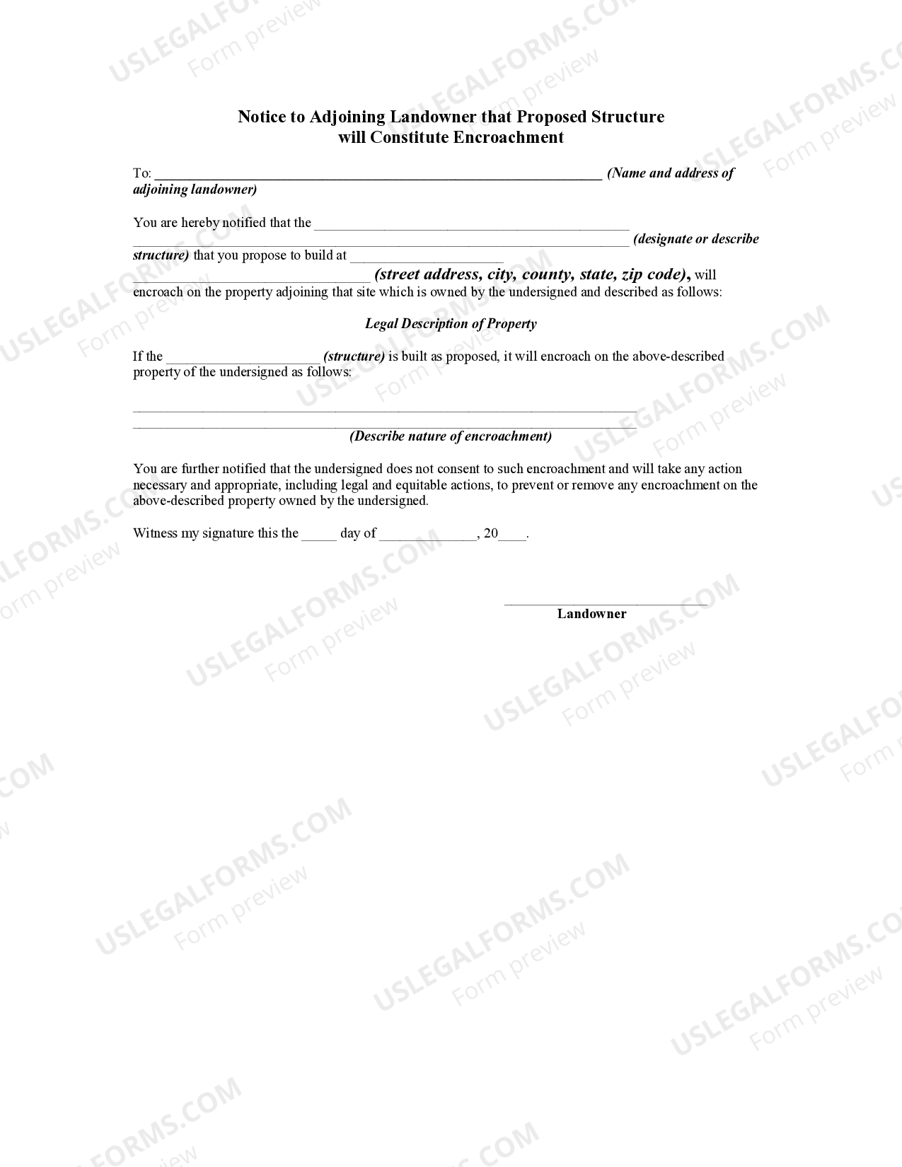 Montana Notice to Adjoining Landowner that Proposed Structure will ...