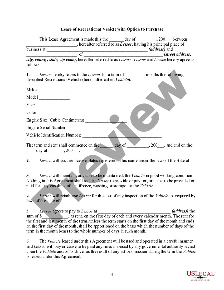 Printable Rv Rental Agreement Template