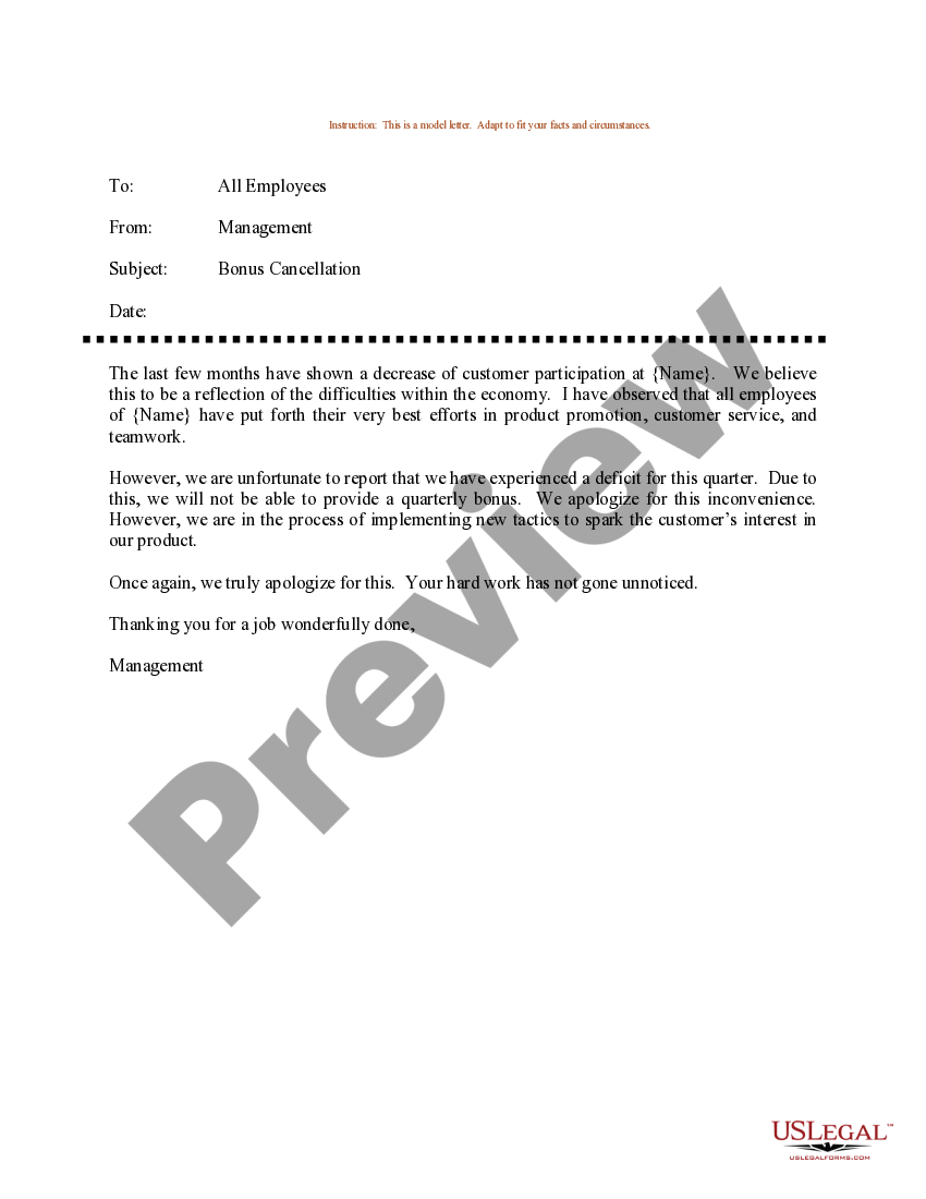 South Carolina Sample Letter For Bonus Cancellation Sample Letter 
