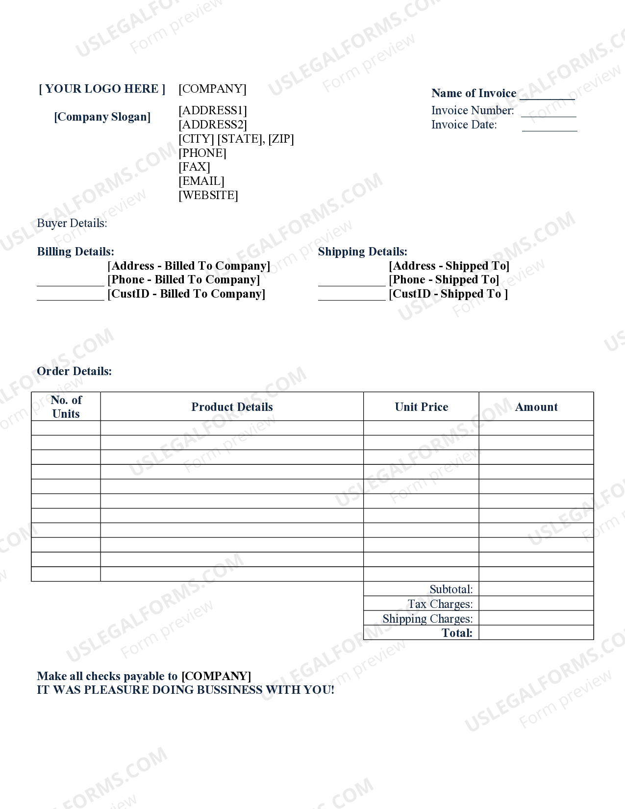 Blank Invoice - Blank Invoice Forms | US Legal Forms