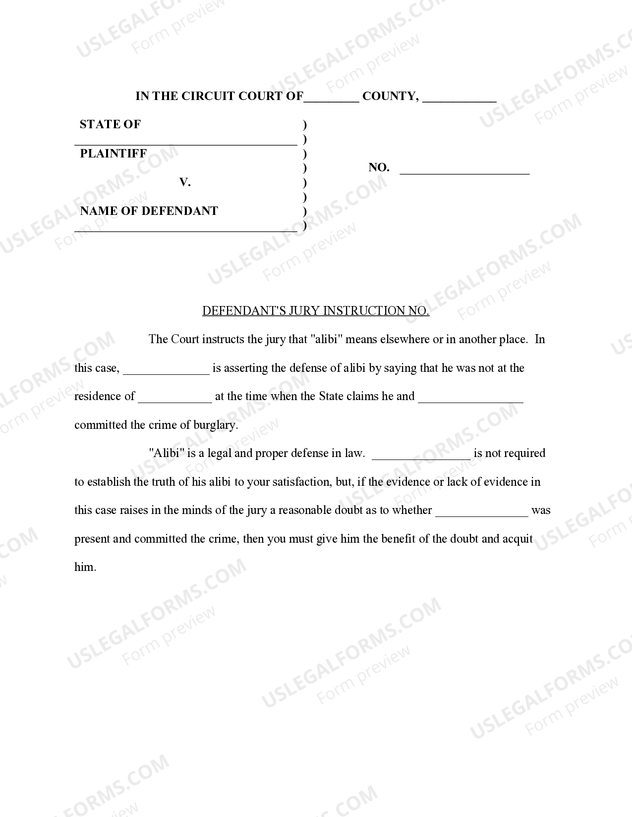 Alibi Instruction | US Legal Forms