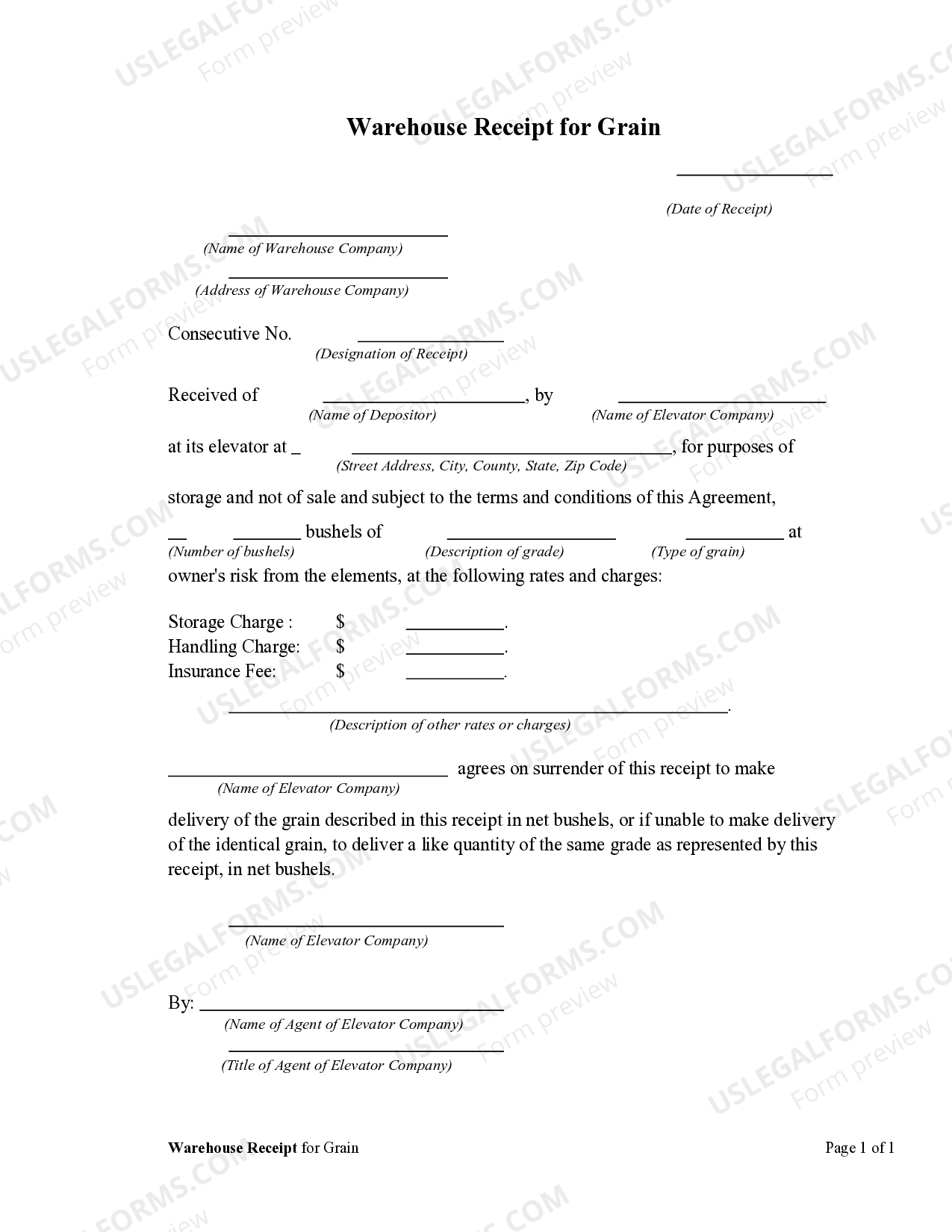 Hawaii Warehouse Receipt for Grain - Warehouse Receipt | US Legal Forms