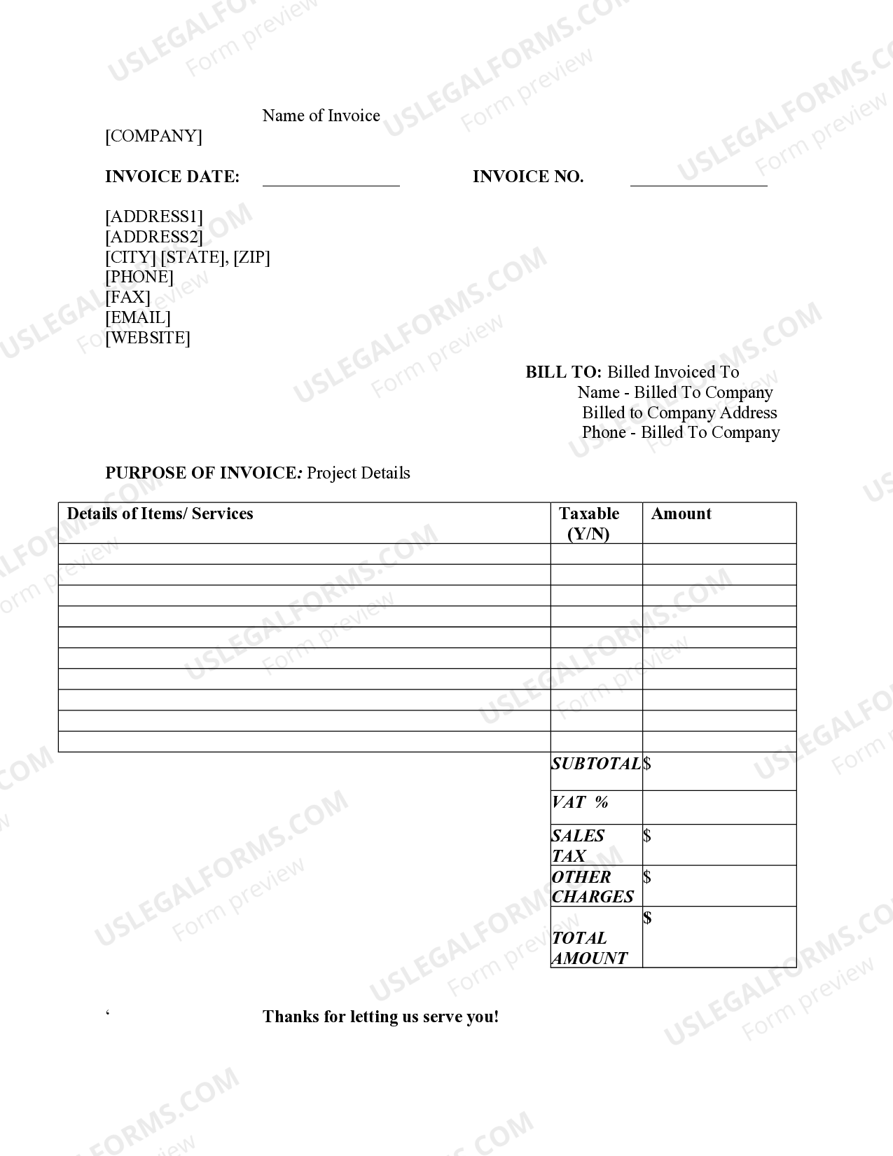 Invoice with sales tax | US Legal Forms