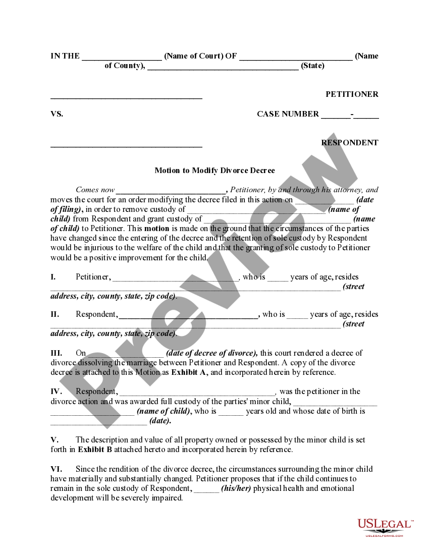 Sample Motion To Modify Custody