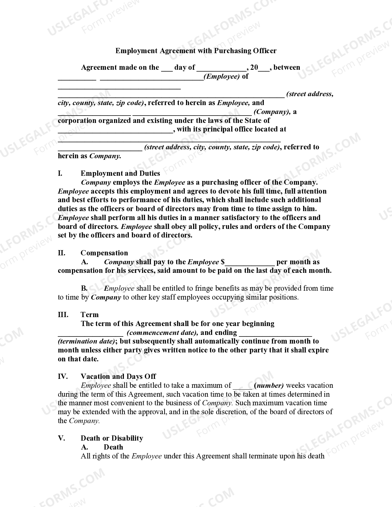 Wyoming Employment Agreement with Purchasing Officer - Employment ...