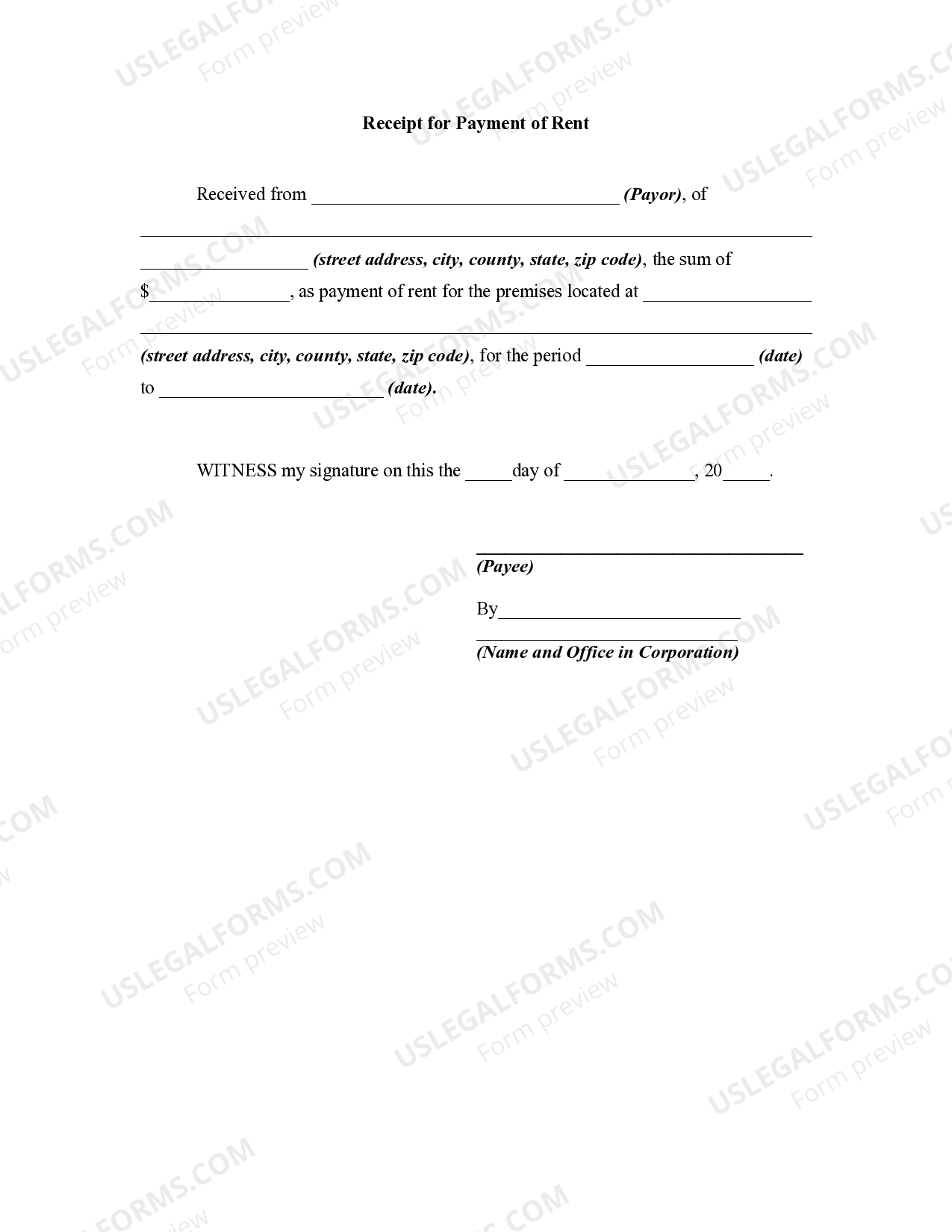 Florida Receipt for Payment of Rent - Receipt Of Rental Payment | US ...