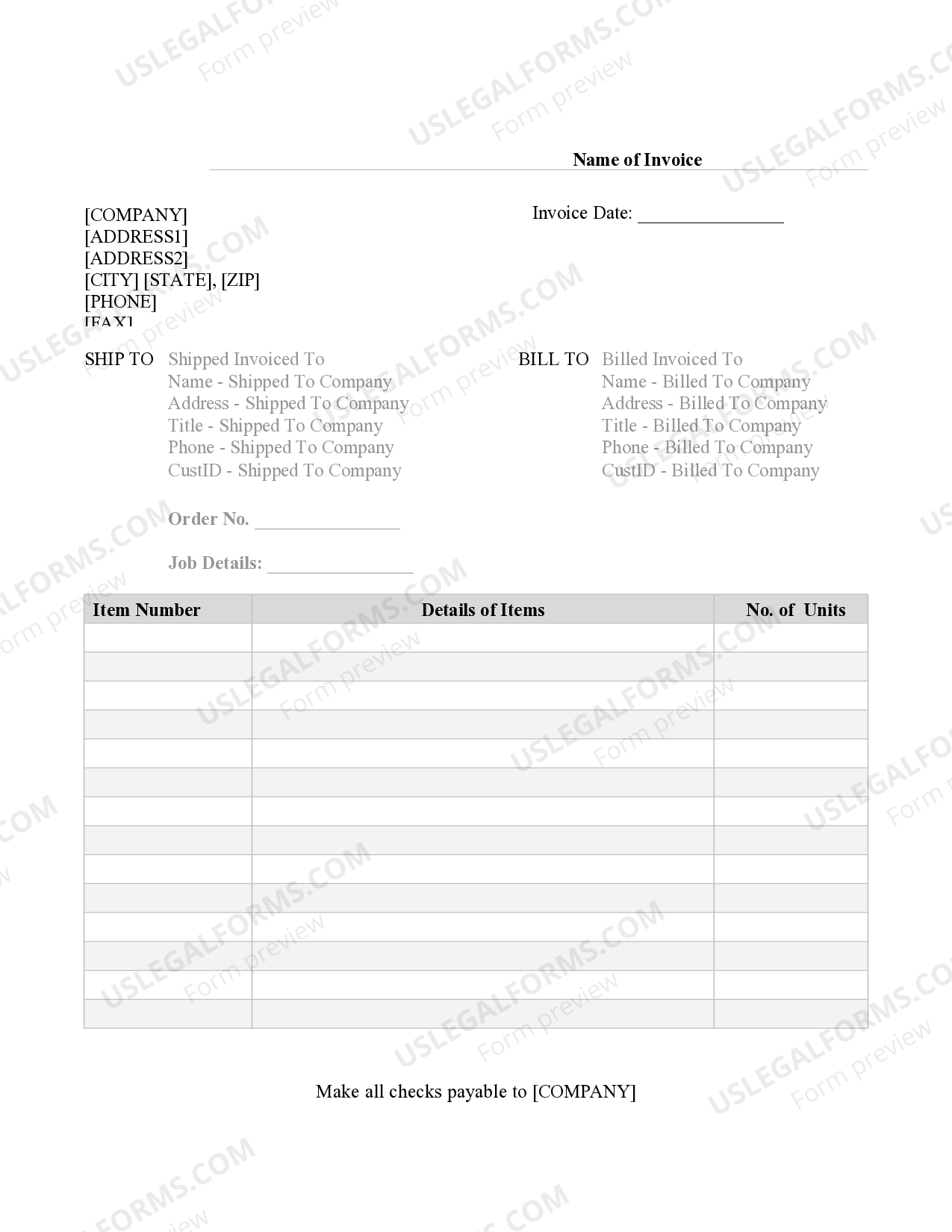 Packaging Slip Invoice | US Legal Forms