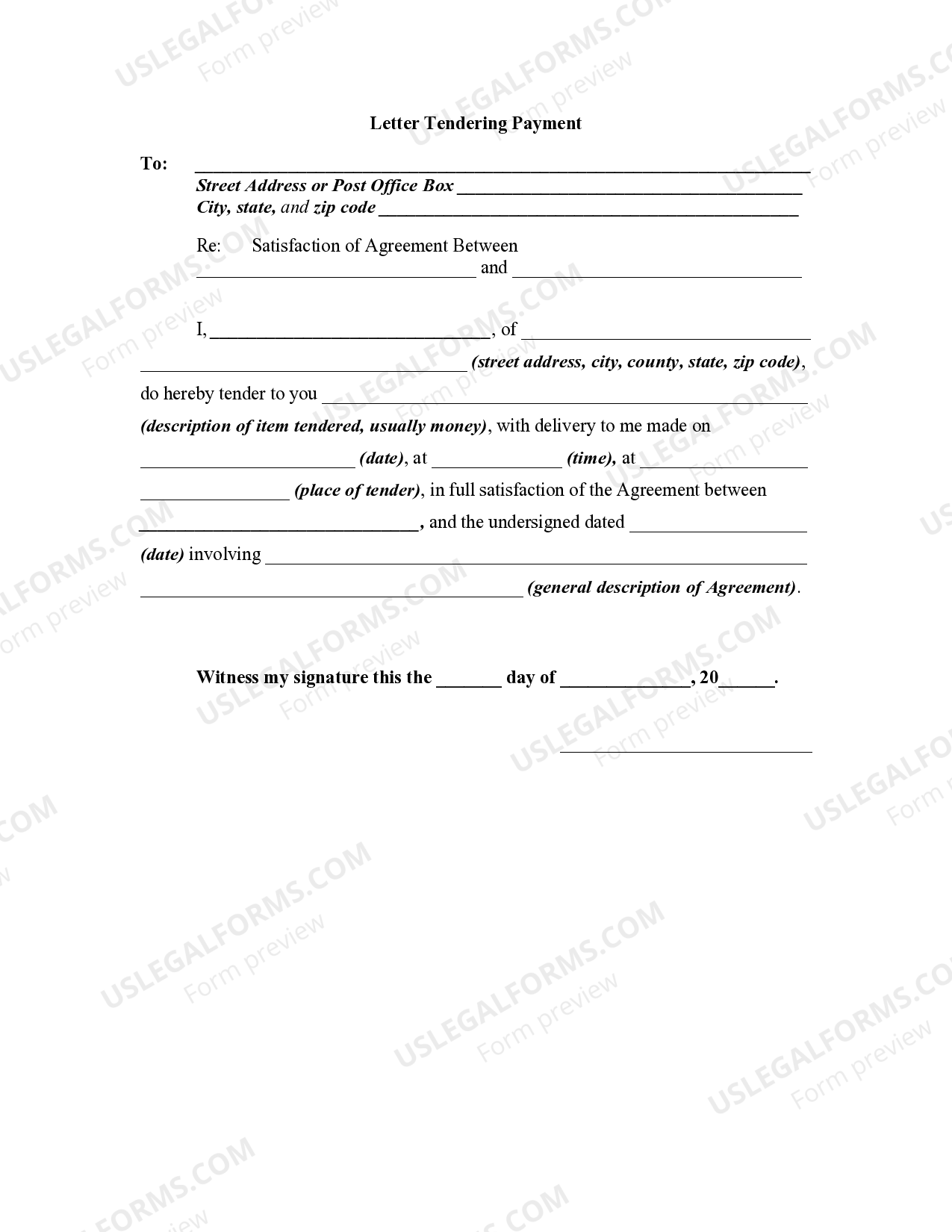 Maine Letter Tendering Payment - Sample Letter Of Tender Of Payment ...
