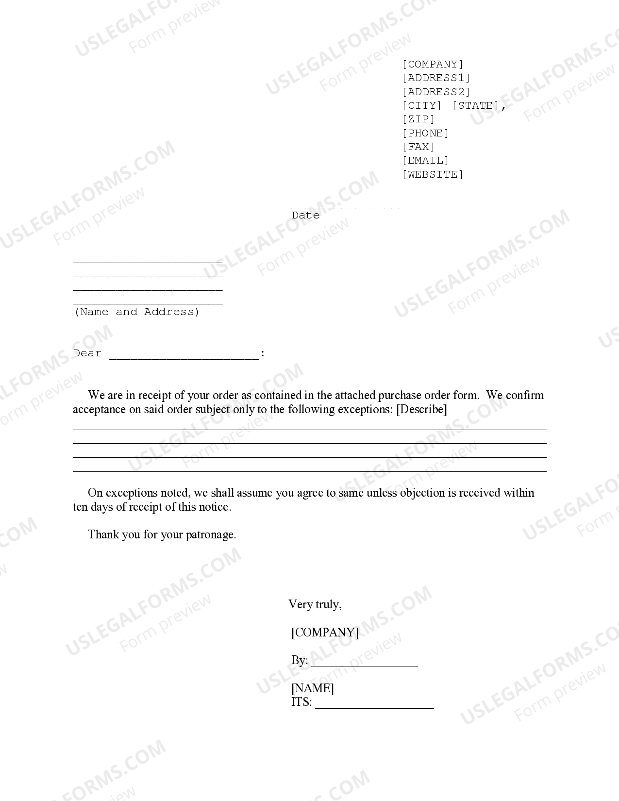 Acknowledgment and Acceptance - Acknowledgment And Form | US Legal Forms