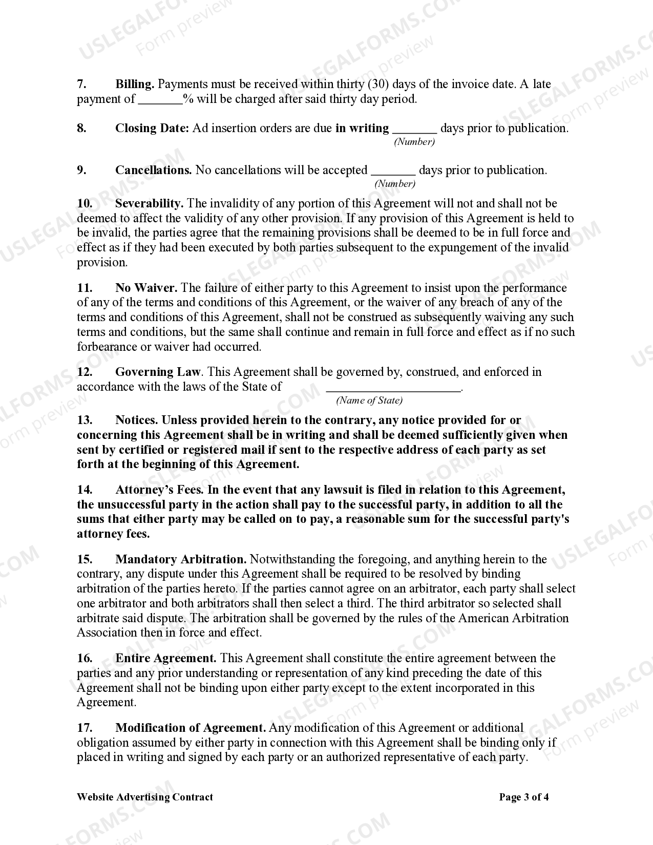 Mississippi Website Advertising Contract - Advertising Contract | US Legal Forms